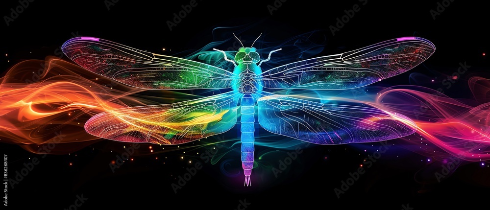 Rainbow Dragonfly covered in rainbow fire apron, Ephemeral rainbow ...