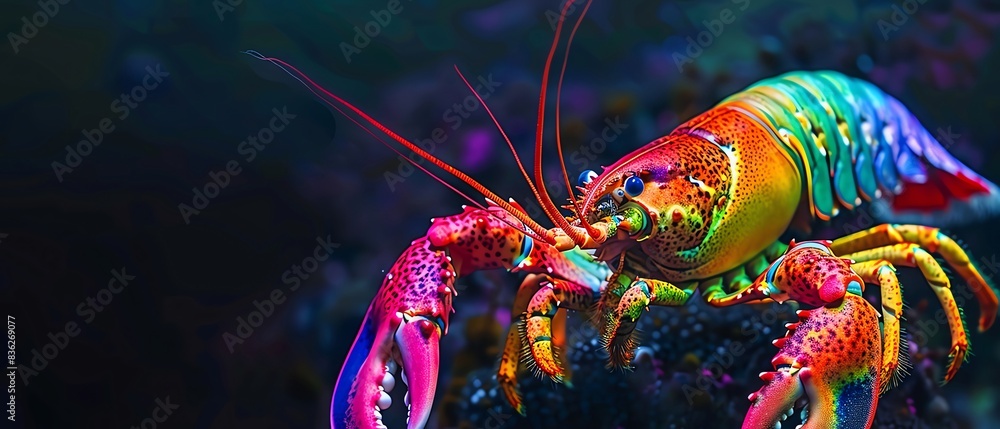 Rainbow Lobster covered in rainbow fire apron, Majestic rainbow lobster ...