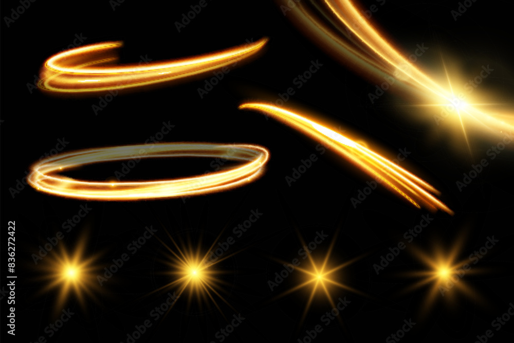 Light wave of shiny gold lines.Gold color glowing design element.Wavy ...