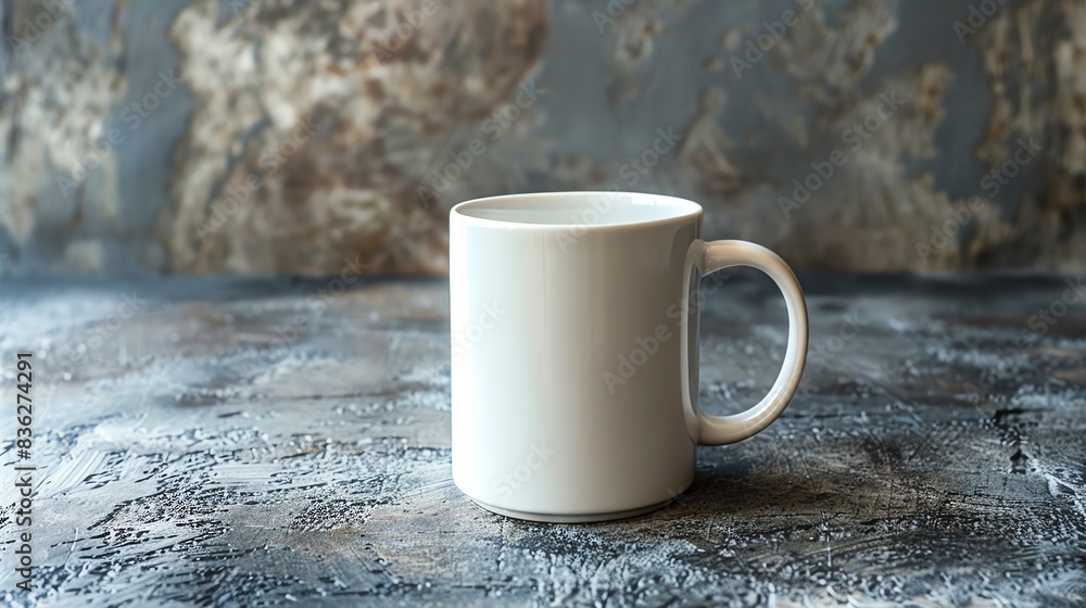 A clean, white mug placed on a textured surface, ready to showcase ...