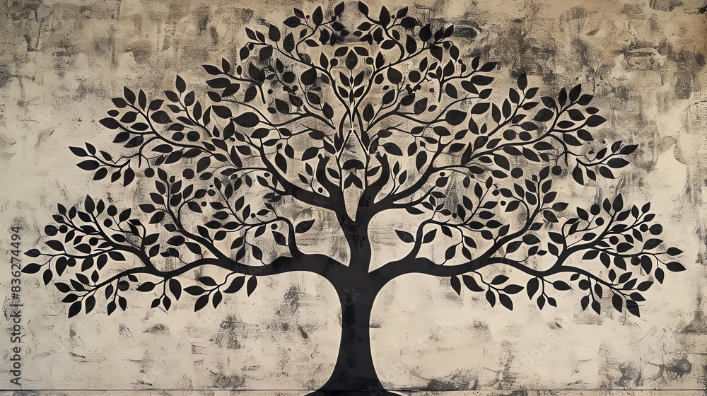 A custom backdrop with a personalized family tree design, including ...
