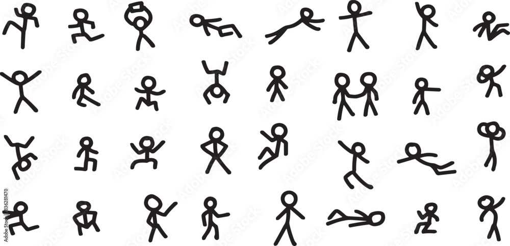 Collection of stick figures with different poses, human icon. Various ...