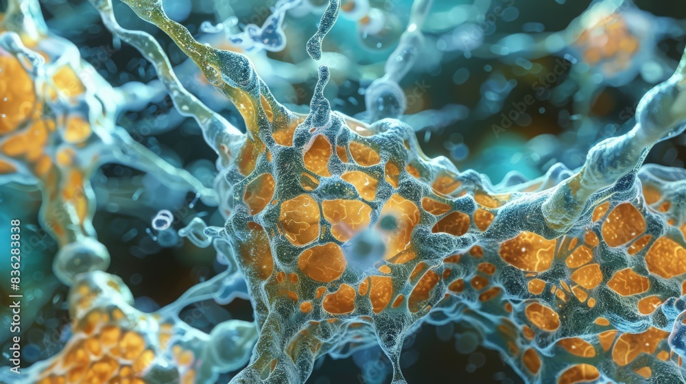 Extracellular matrix: Depict the extracellular matrix surrounding cells ...