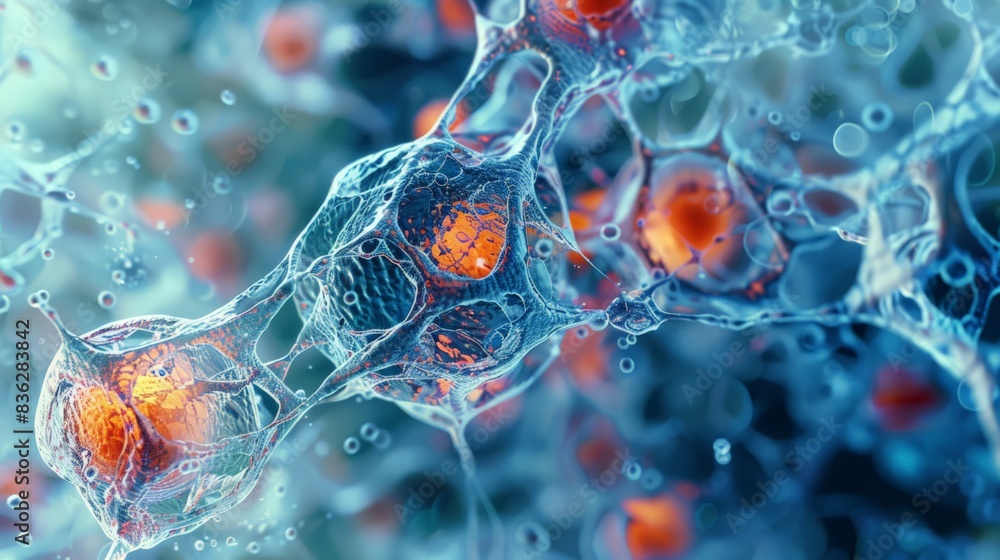 Extracellular matrix: Depict the extracellular matrix surrounding cells ...