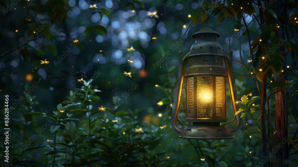 In the quiet of the night, fireflies create a magical atmosphere around ...