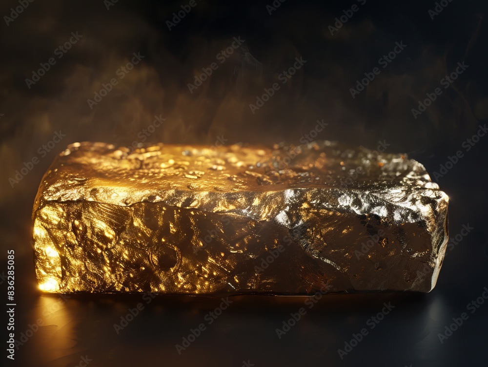 Molten gold bar, cooling phase, wealth showcase, side view, showing ...