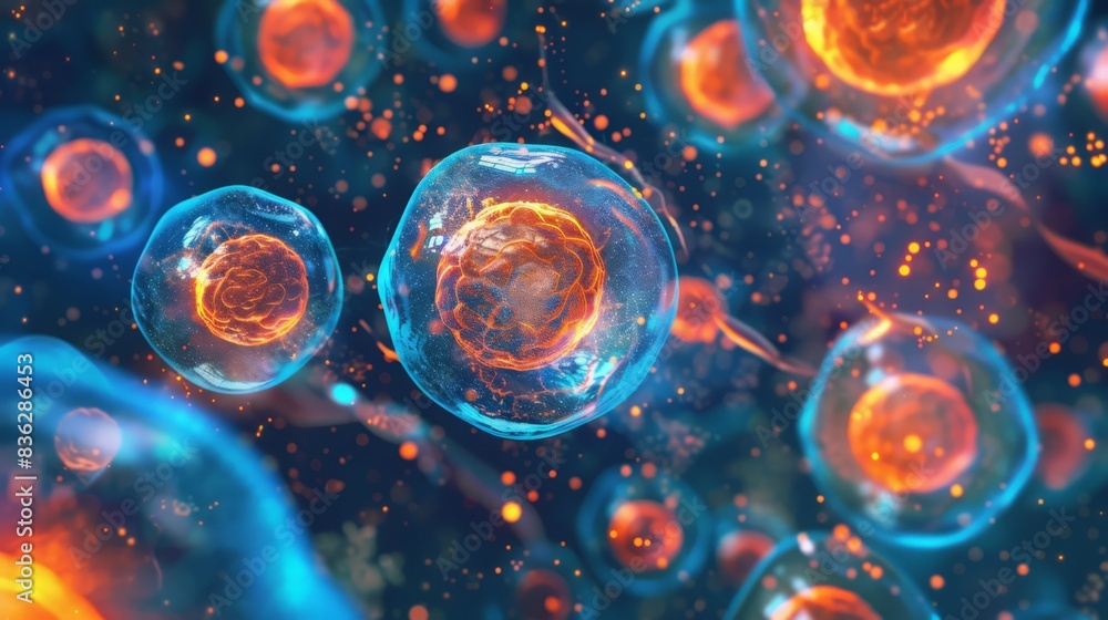 ภาพประกอบสต็อก Nucleus in animal cells: Highlight the differences ...