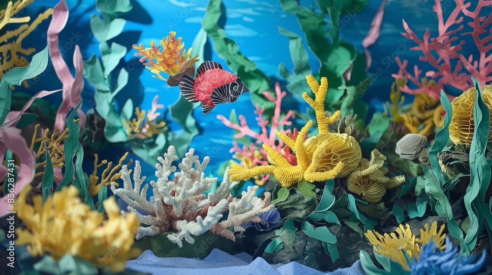 Underwater coral reef, papercraft style, Colorful paper coral reef of ...