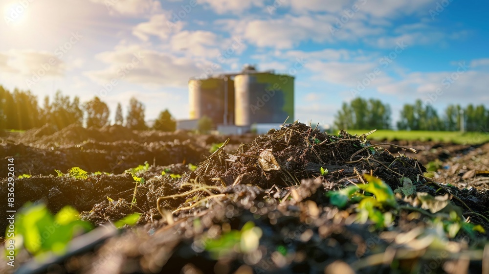 Bioenergy plant converting organic waste to biogas producing heating and electricity reducing ...
