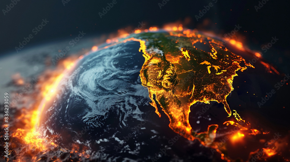 Close up of a virtual globe highlighting areas affected by the ...