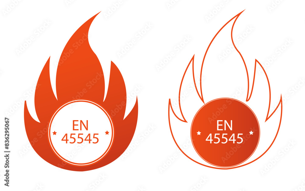 EN 45545 labels. Sticker with transparent background. Flame logo ...