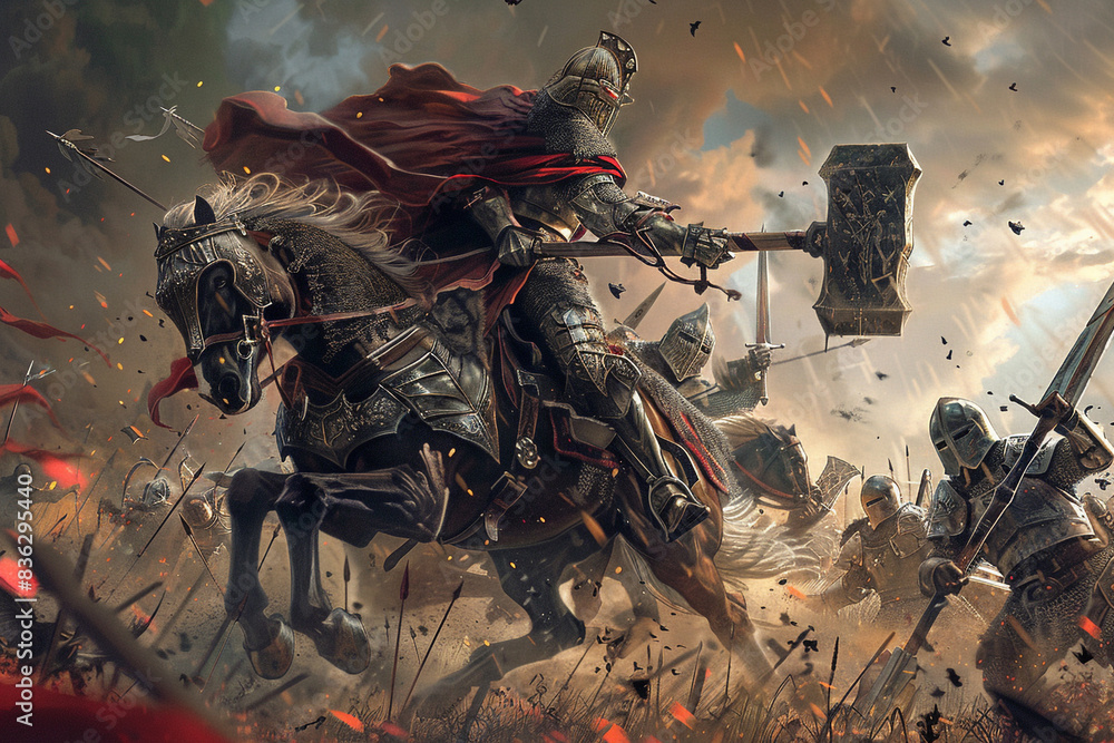 Photo & Art Print A knight on horseback wielding a massive warhammer ...