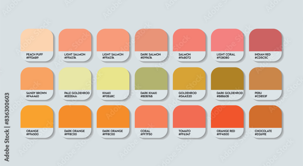 Vektorová grafika „Orange Fruit Color Guide Palette with Color Names ...