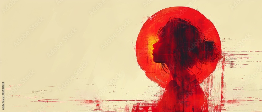 Red thick colored lines with beige background finger painting style ...