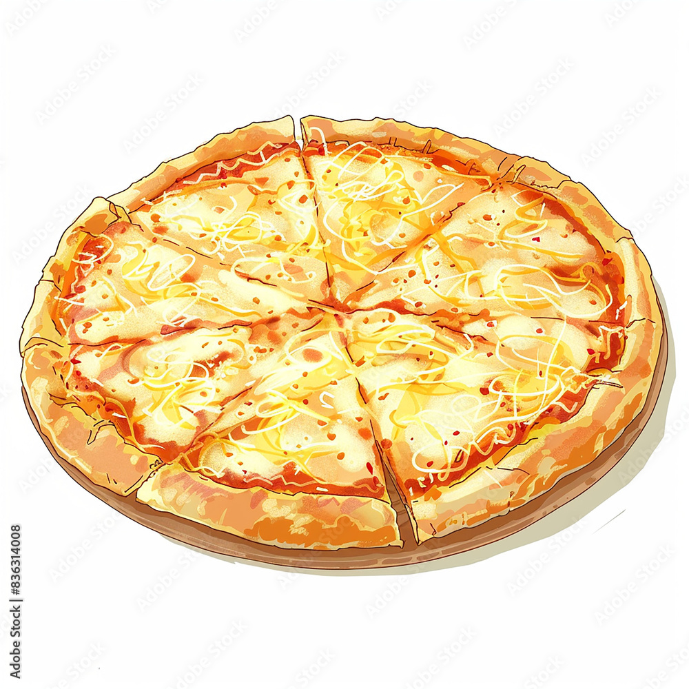 Defined cartoon illustration of a cheese pizza pie cut into 8 slices on ...