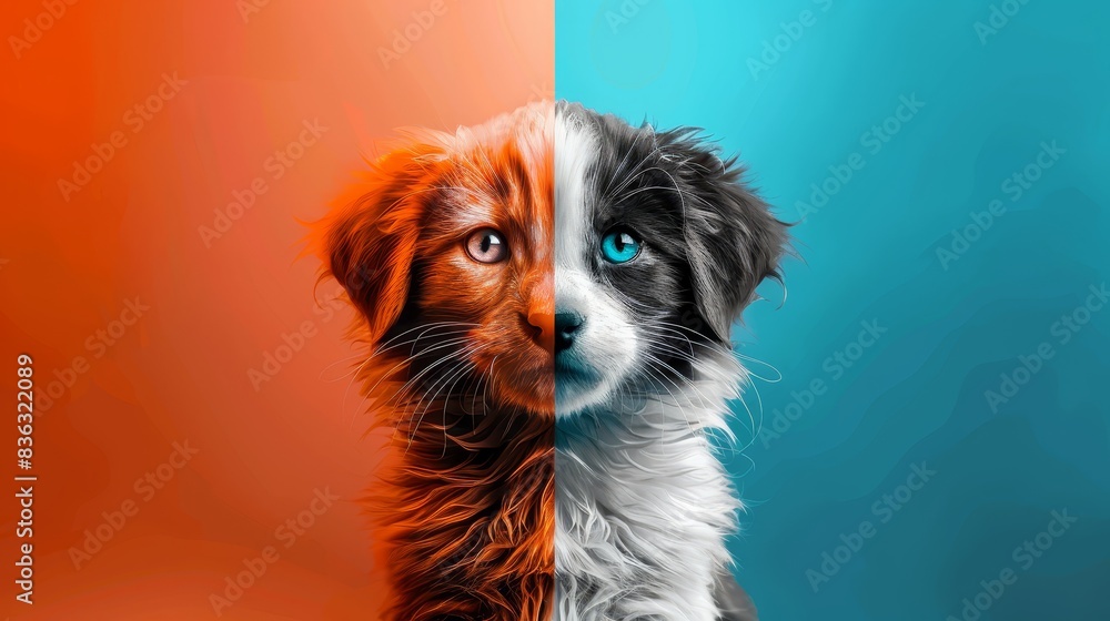 Half cat, half dog illustration, capturing unique features of both ...