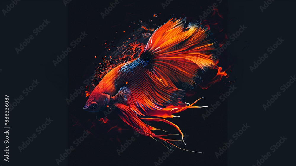 Beautiful colorful fighting fish with long flowing fins and tail ...