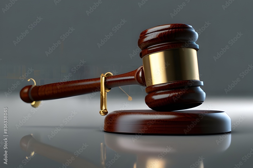 The digital rendering of a gavel, with its sharp edges and bold colors ...