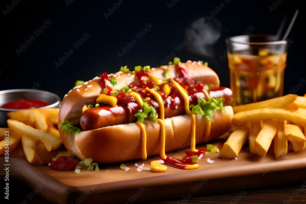 Delicious hot dog from a classic American fast food chain, complete ...