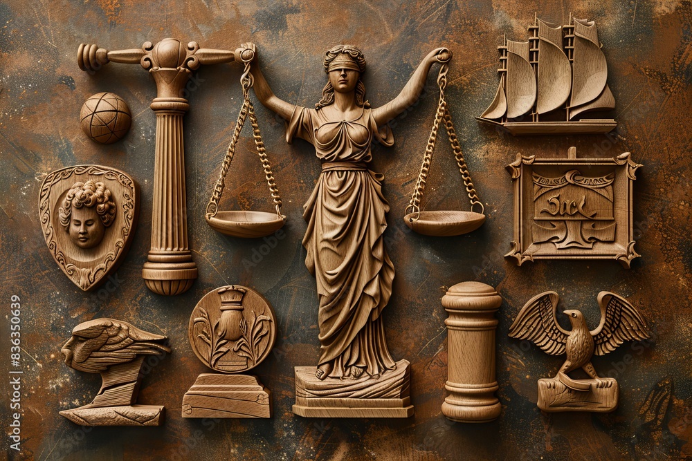 Lady justice statue holding scales and legal items Stock Illustration ...