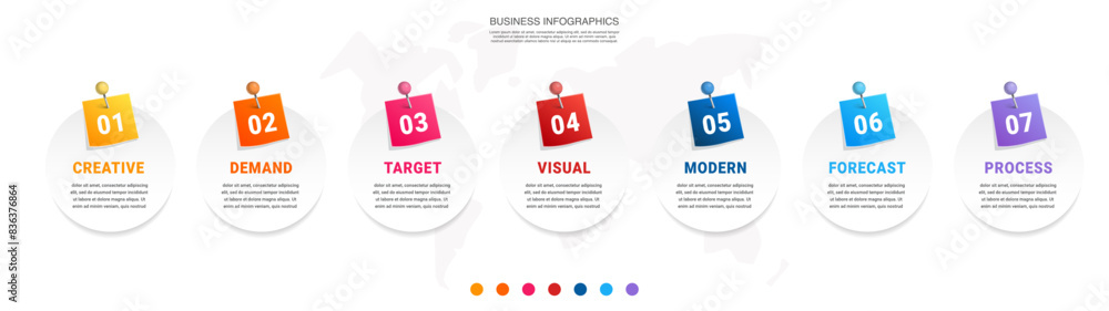 Vector infographic design template. Modern timeline concept with seven ...