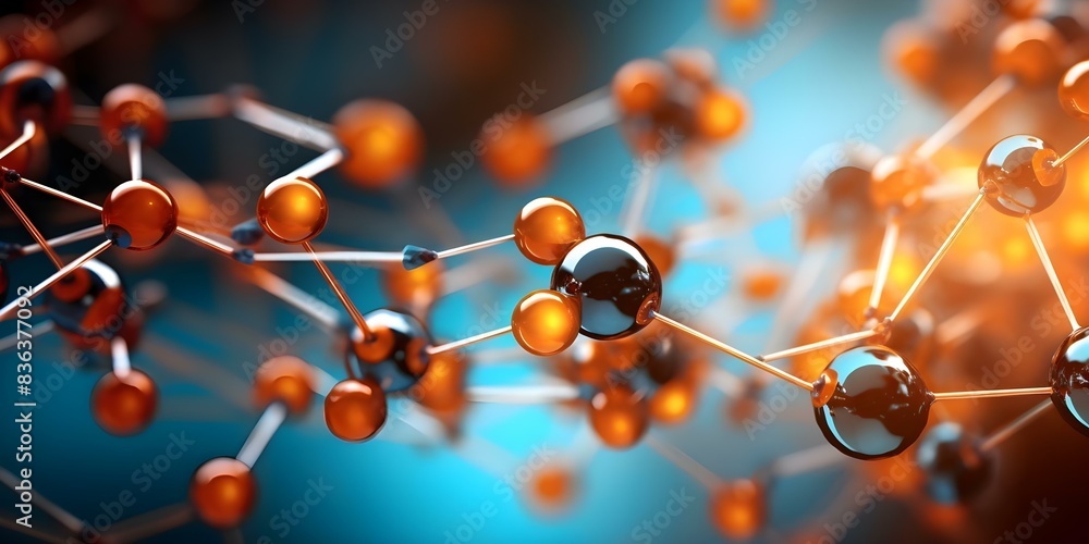 Visual representation of interconnected molecular atomic structures depicting chemical bonds and ...