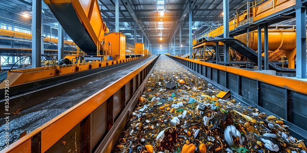 Efficient waste processing plant with modern conveyor belt system ...