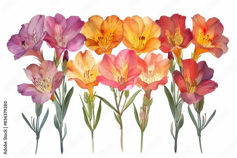 Freesia, watercolor floral border, watercolor illustration, isolated on ...