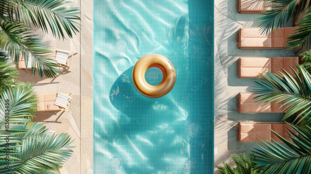 Top view of the recreation area with a swimming pool with sun loungers ...