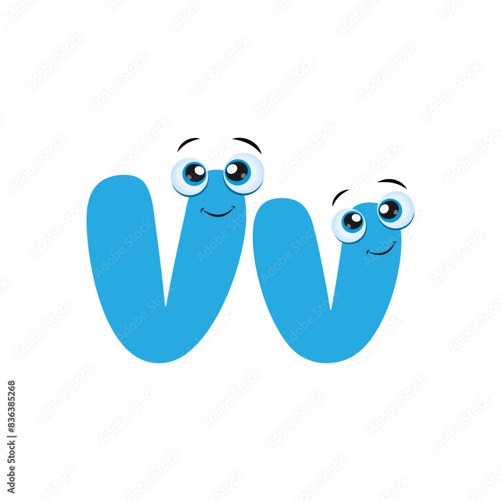 Alphabet Cute Blue letter V with eyes. Cute children ABC alphabet flash ...