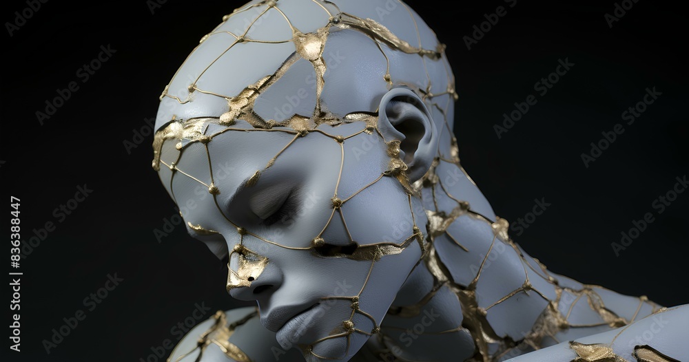 work of art, female sculpture, styles kintsugi, marble sculpture of a ...