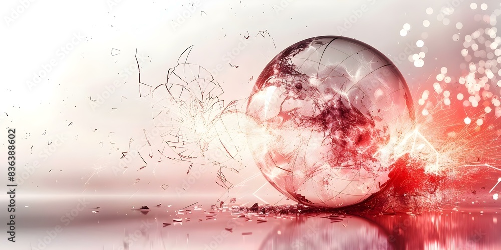 A shattered glass globe with glowing digital sparks. Concept Abstract ...