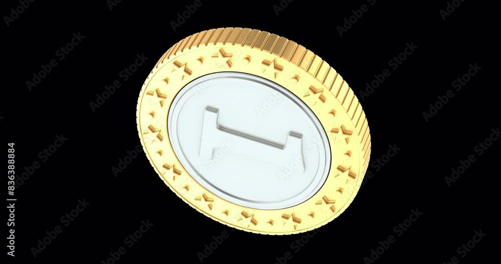 One coin rotation animation seamlessly loopable. 3D rendering isolated ...