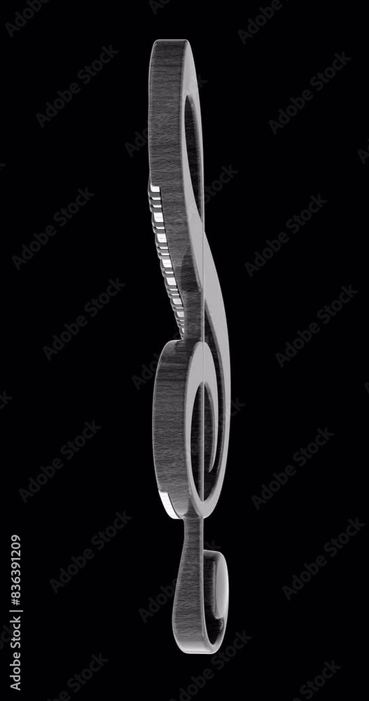 Treble clef music note with piano keyboard rotation around, animation ...