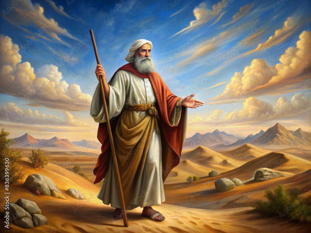 Painting of Prophet Moses in desert setting, Prophet Moses, painting ...