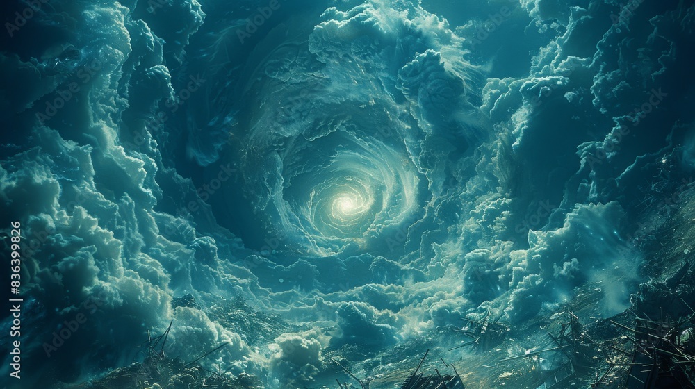 Surreal Vortex Storm in the Sky with Swirling Clouds and Radiant Light ...