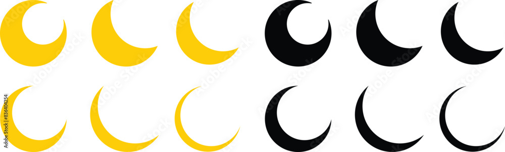 Moon and Crescent Icon in flat Set Vector Design for apps or website ...
