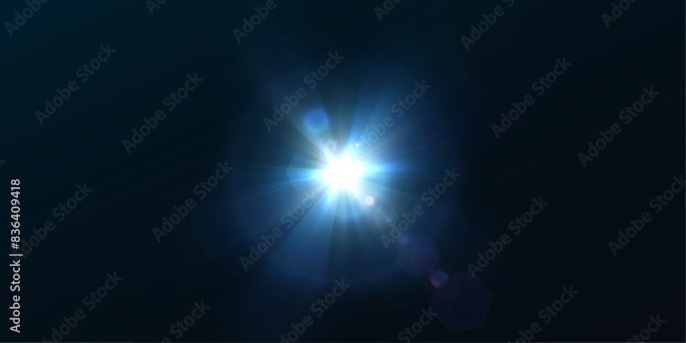 Light effect of blue glowing light. Solar flare. Glow effect ...