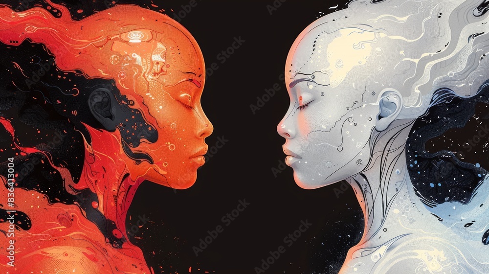 Human VS Artificial Intelligence flat illustration with a robot on one ...