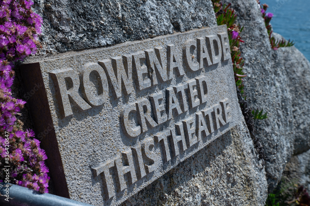 Commemorative stone plaque at the Minack Theatre in Cornwall, honoring ...