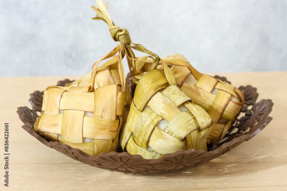 Ketupat Lebaran, Indonesian rice cake, steamed rice wrapped in diamond ...