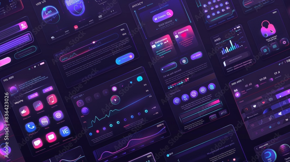 User interface elements set for messenger mobile app. Kit template with HUD diagrams, navigation ...