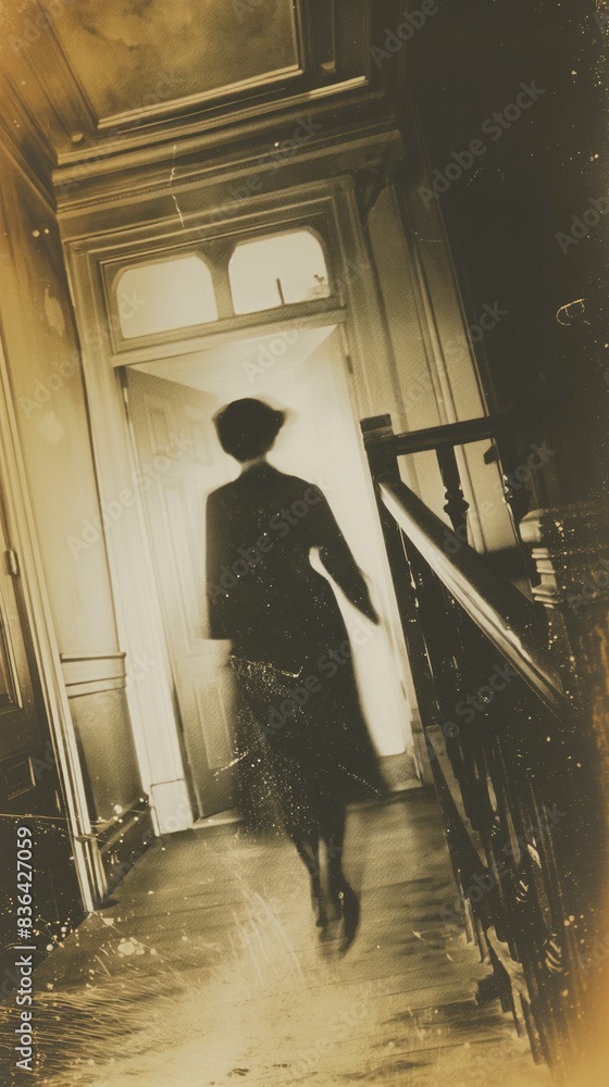 Ghostly Apparition Walks the Hallway of an Abandoned House Vintage ...
