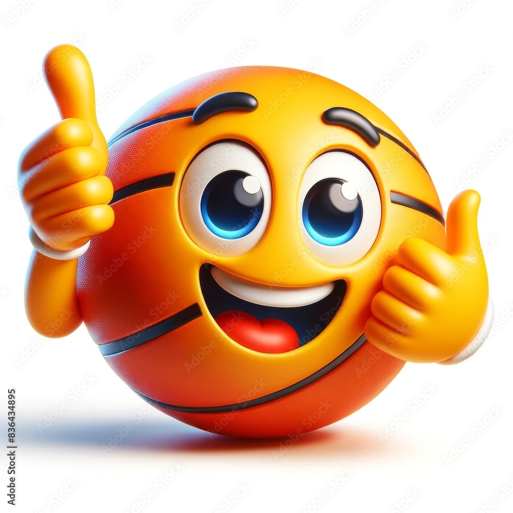 Dynamic and cheerful basketball emoji with big eyes and a wide smile ...