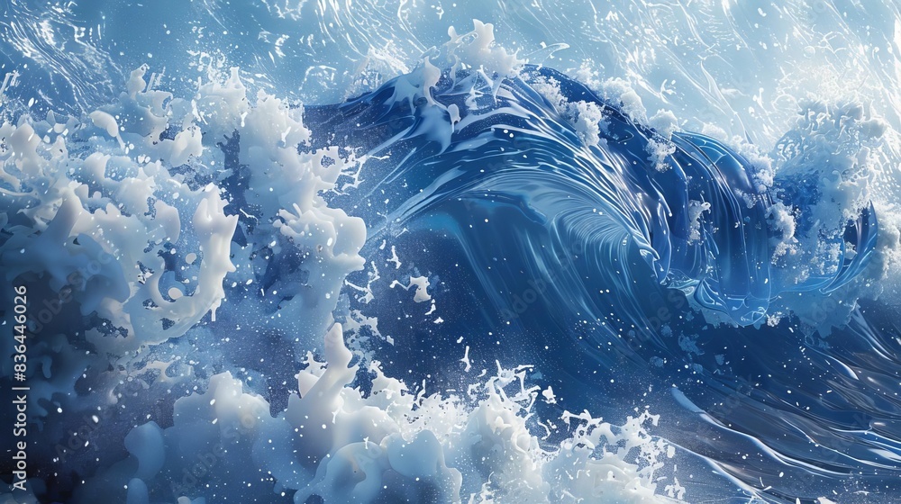 Tsunami wave with digital overlays, Surreal, Blue and white, Digital ...