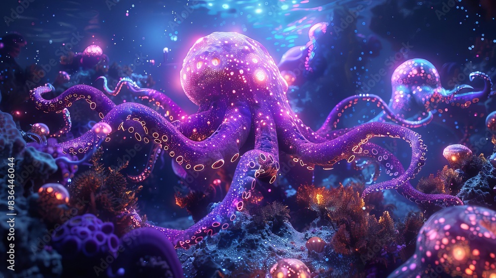Undersea world with glowing alien sea creatures, Psychedelic ...
