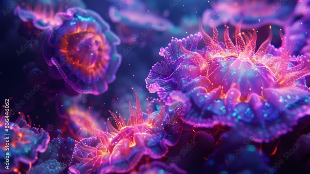 Undersea world with glowing alien sea creatures, Psychedelic ...