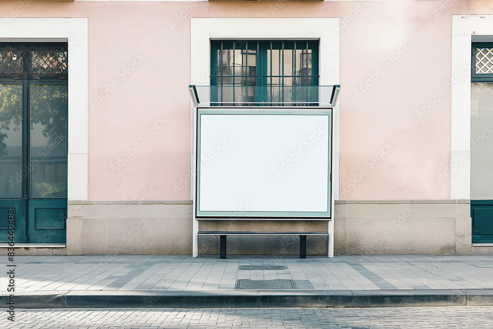 Blank bus stop advertising poster on a pastel pink wall background with ...