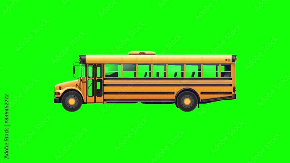 Classic Yellow School Bus animated against Green Background, Seamless ...