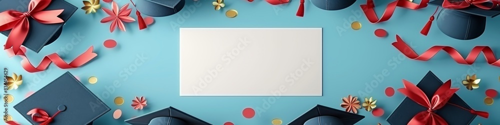 Celebration Background for Graduations Featuring Mortarboards, Diplomas ...